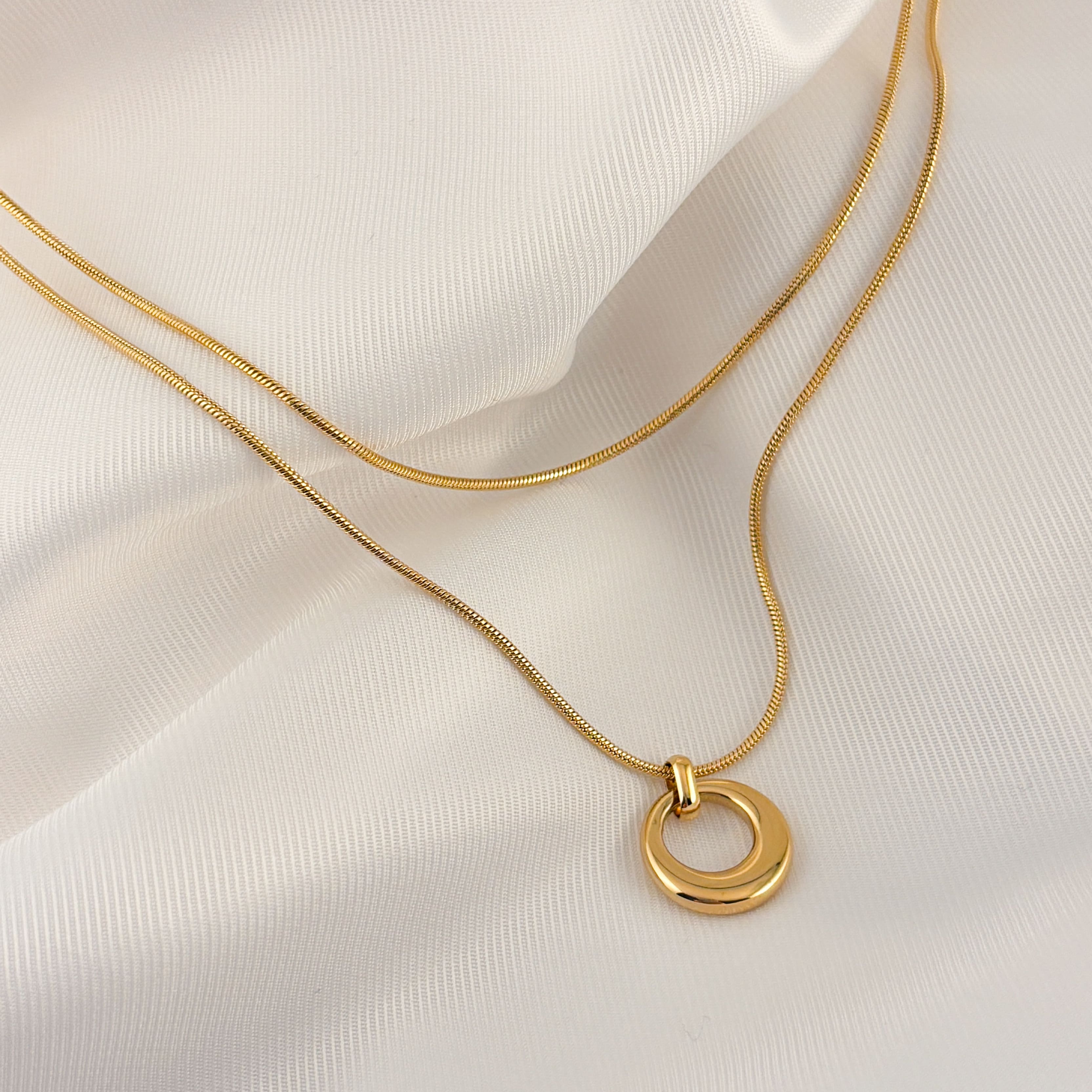 Collar doble acero inoxidable cola de ratón aro dorado – Joyas Clover